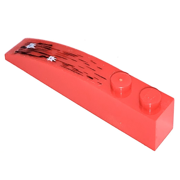 LEGO Red Slope 1 x 6 Curved with Studs with Black Damage and Bullet ...