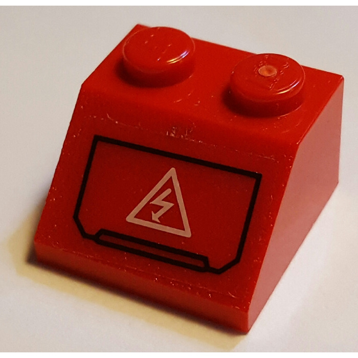 LEGO Red Slope 2 x 2 (45°) with Electrical Hazard Sticker (3039 ...