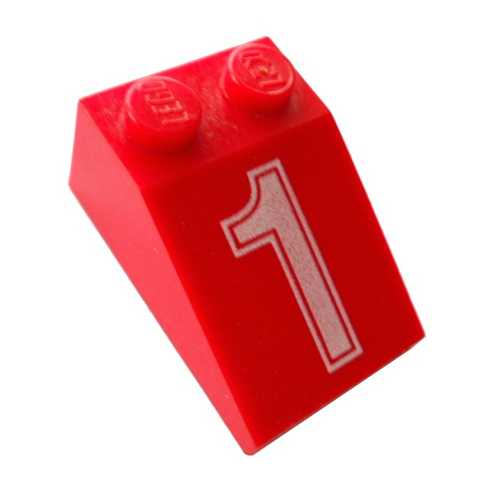 LEGO Red Slope 2 x 3 (25°) with "1" (3298) | Brick Owl - LEGO Marketplace