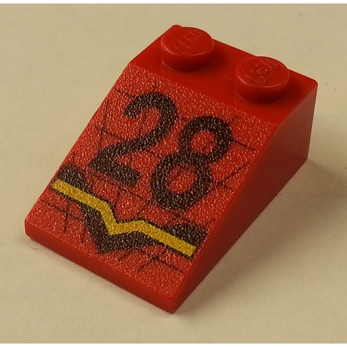 LEGO Red Slope 2 x 3 (25°) with "28" (3298) | Brick Owl