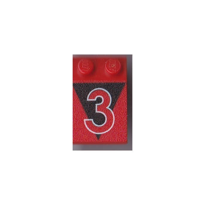 LEGO Red Slope 2 x 3 (25°) with "3" and Black Triangle (3298 / 82498 ...