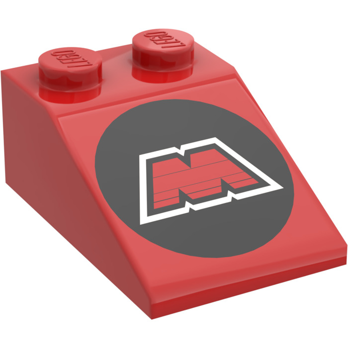 LEGO Red Slope 2 x 3 (25°) with MTron Logo (3298) | Brick Owl - LEGO ...