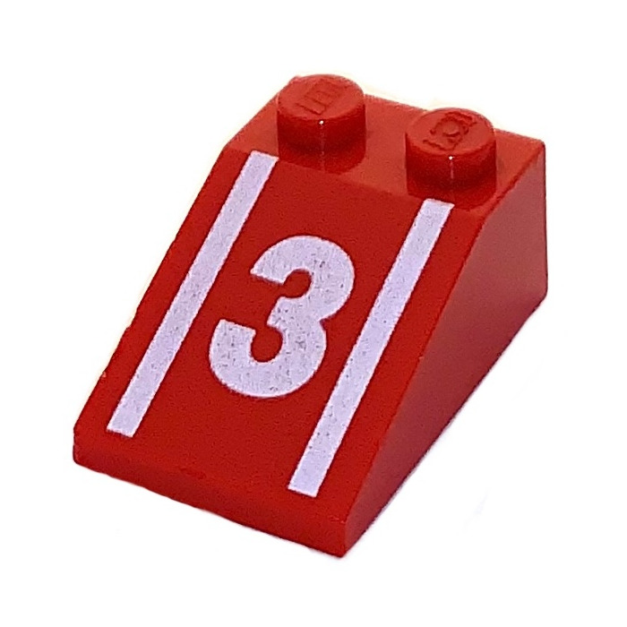 LEGO Red Slope 2 x 3 (25°) with White "3" and Stripes (3298) | Brick ...