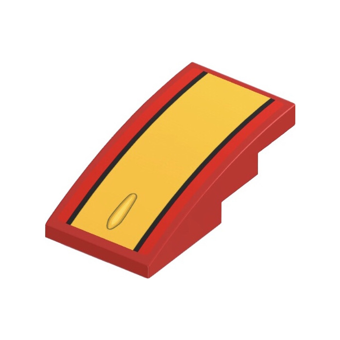 LEGO Red Slope 2 x 4 Curved with Black and Yellow Stripes Sticker ...