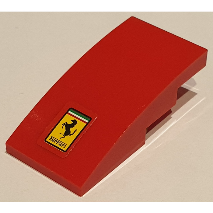 LEGO Red Slope 2 x 4 Curved with Ferrari Logo Black Horse on Yellow ...