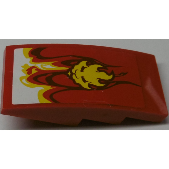 LEGO Red Slope 2 x 4 Curved with Flames and Lion Head Sticker (93606 ...
