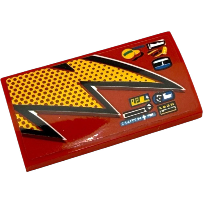 LEGO Red Slope 2 x 4 Curved with Lightning bolt with zigzag stripes and ...