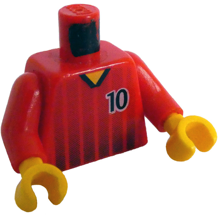 LEGO Red Sports Torso with Soccer Shirt with Number 10 on Front and ...