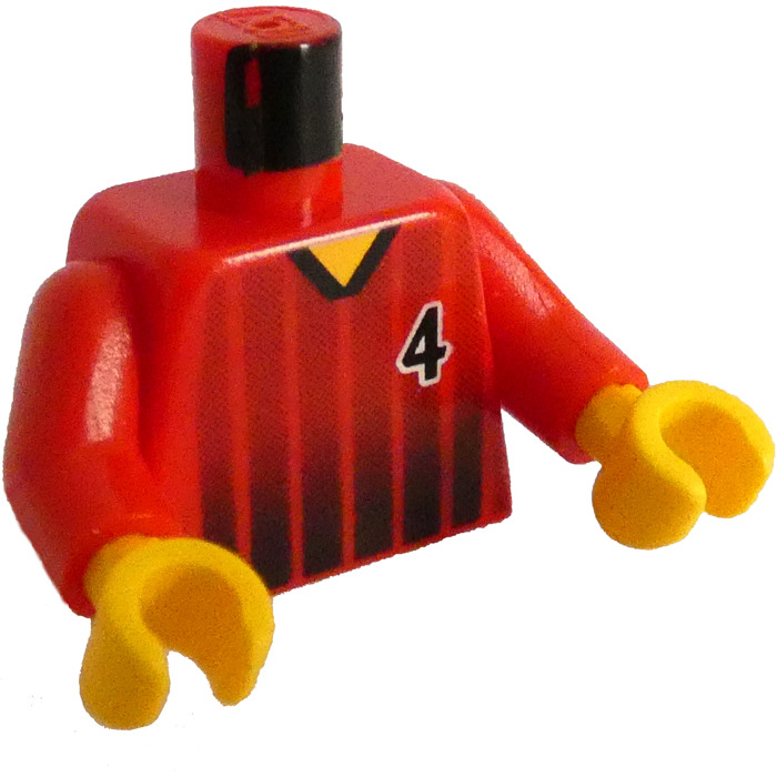 LEGO Red Sports Torso with Soccer Shirt with Number 4 on Front and Back ...