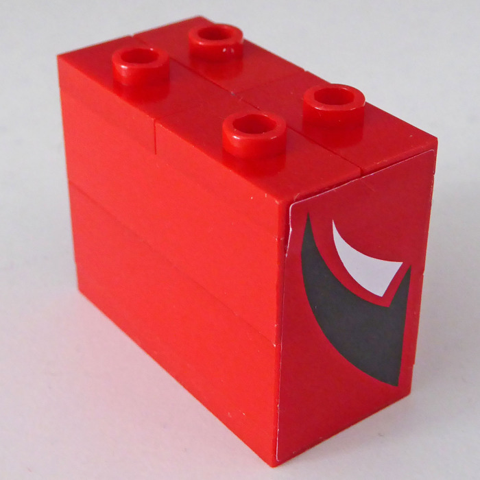LEGO Stickered Assembly of Two Red Brick 2x4, One Plate 2x4 and Four ...