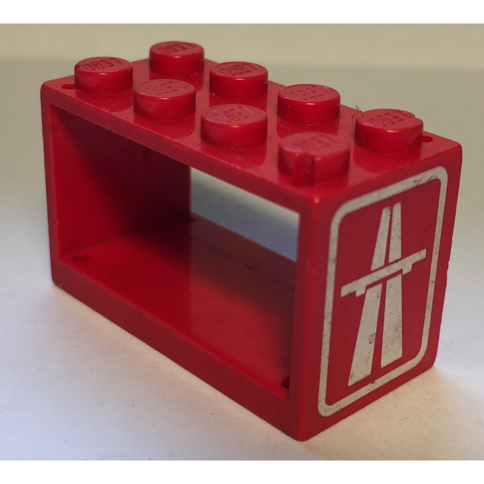 LEGO Red String Reel 2 x 4 x 2 Holder with Motorway Logo (4209) | Brick ...