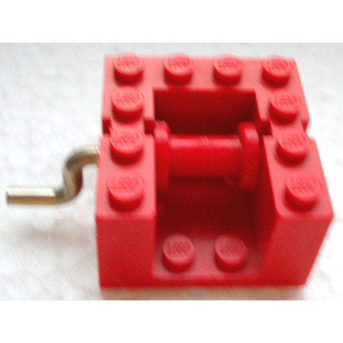 LEGO Red String Reel Winch 4 x 4 x 2 with Metal Handle and Red Drum ...