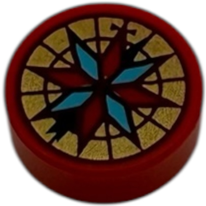 LEGO Red Tile 1 x 1 Round with Compass with Azure (35380 / 101984 ...