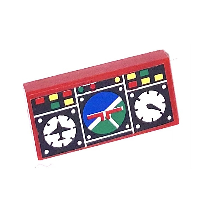 LEGO Red Tile 1 x 2 with Aircraft Cockpit Sticker with Groove (3069 / ...