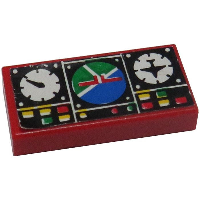 LEGO Red Tile 1 x 2 with Aircraft Cockpit Sticker with Groove (3069 / ...