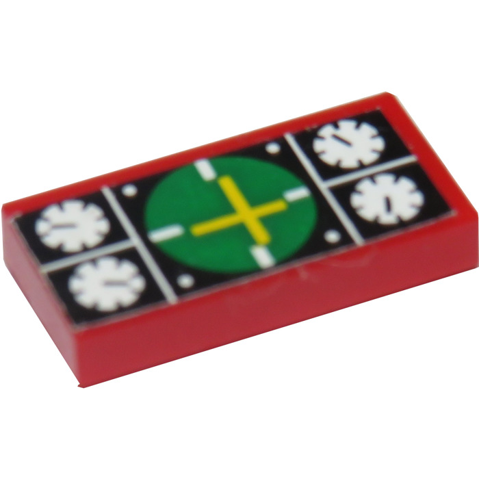 LEGO Red Tile 1 x 2 with Airplane Artificial Horizon Sticker with ...