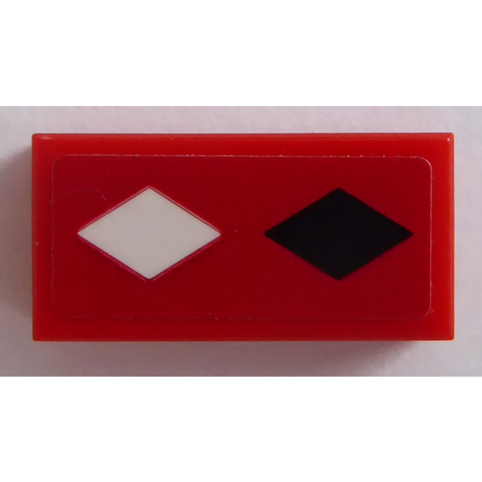 LEGO Red Tile 1 x 2 with Black and White Diamonds Sticker with Groove ...