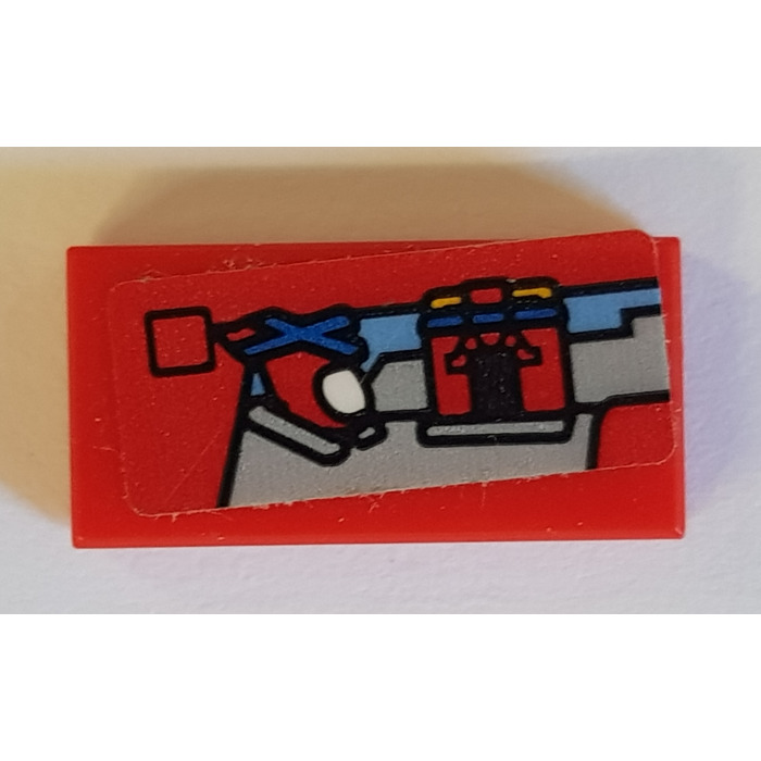 LEGO Red Tile 1 x 2 with helicopter Sticker with Groove (3069) | Brick ...