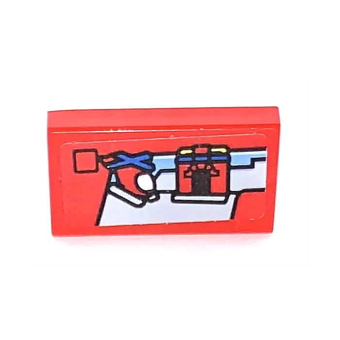 LEGO Red Tile 1 x 2 with helicopter Sticker with Groove (3069) | Brick ...