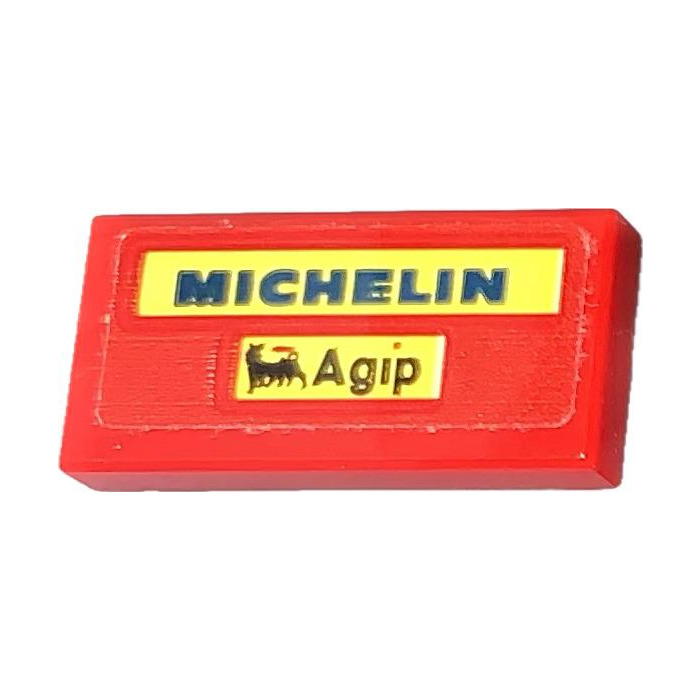LEGO Red Tile 1 x 2 with Michelin Agip Sticker with Groove (3069 ...
