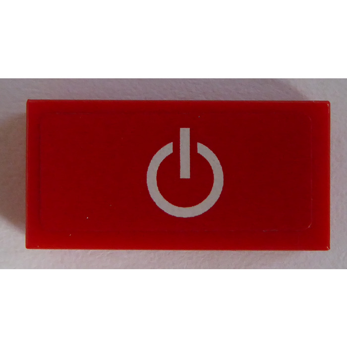 LEGO Red Tile 1 x 2 with power button Sticker with Groove (3069 ...