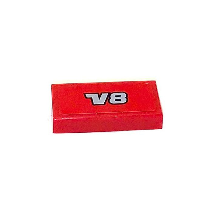 LEGO Red Tile 1 x 2 with V8 Sticker with Groove (3069) | Brick Owl ...