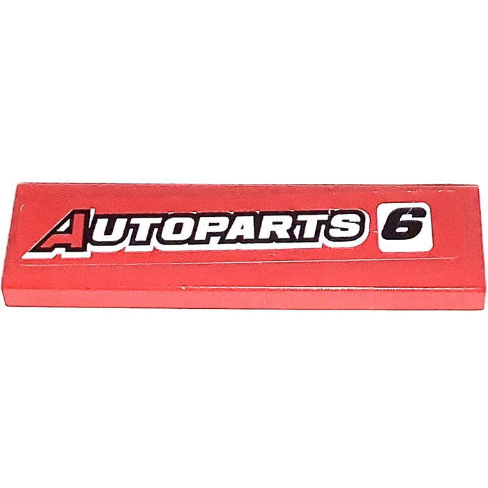 LEGO Red Tile 1 x 4 with Autoparts and Black 6 Sticker (2431) | Brick ...