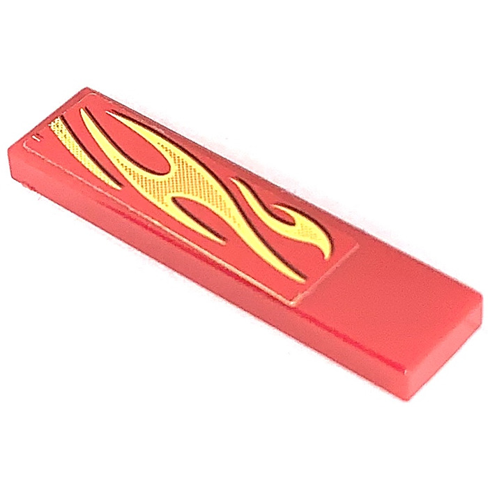 LEGO Red Tile 1 x 4 with Yellow Flames Short Left 8667 Sticker (2431 ...