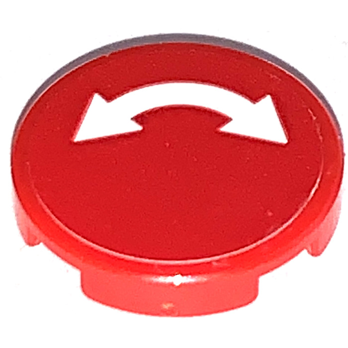 LEGO Red Tile 2 x 2 Round with double white arrows Sticker with Bottom ...