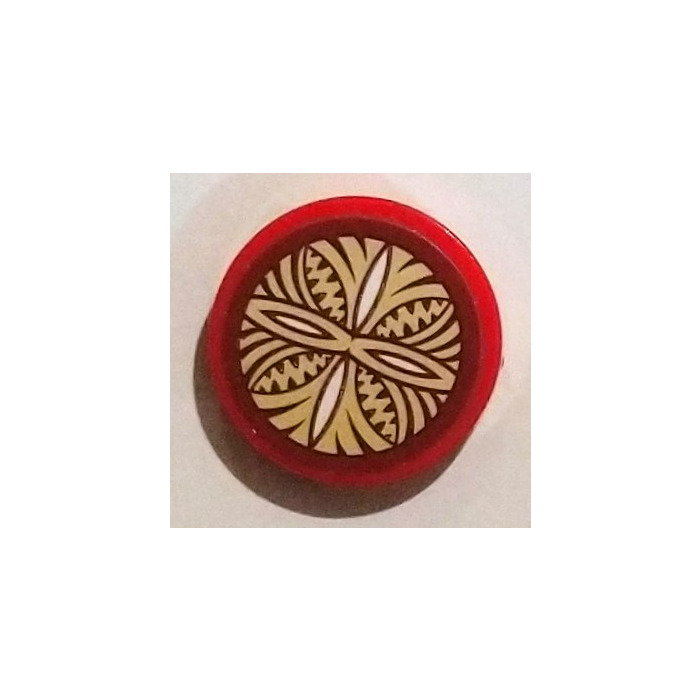 LEGO Red Tile 2 x 2 Round with Geometric pattern Sticker with Bottom ...