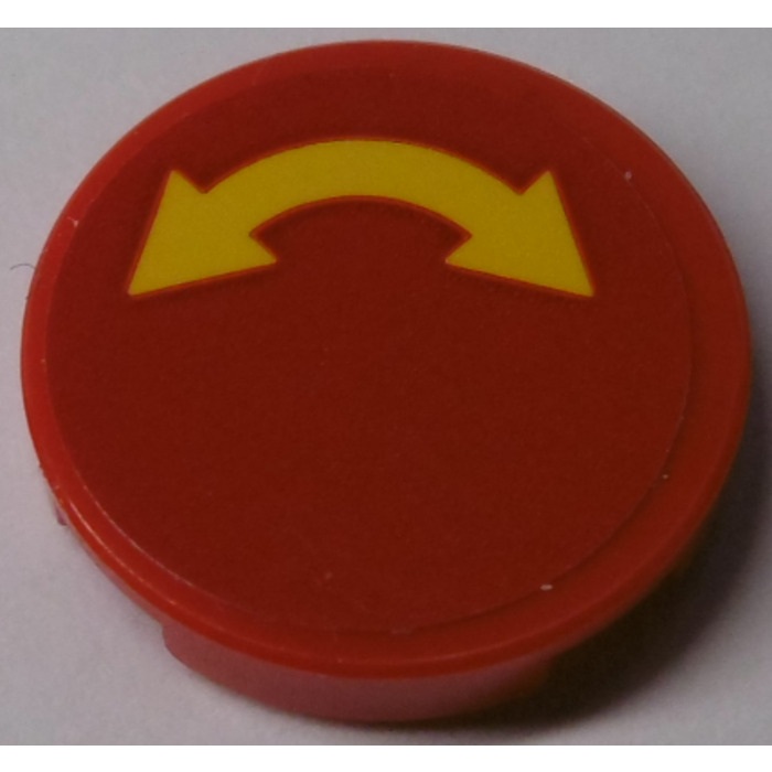 LEGO Red Tile 2 x 2 Round with Yellow Curved Arrow Double Sticker with ...