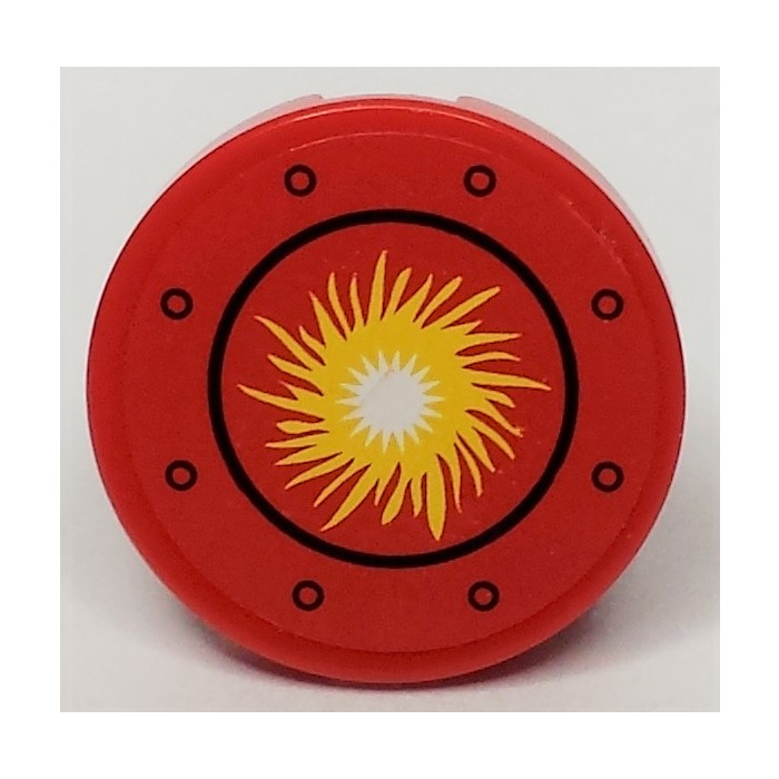 LEGO Red Tile 2 x 2 Round with Yellow Flames Sticker with Bottom Stud ...
