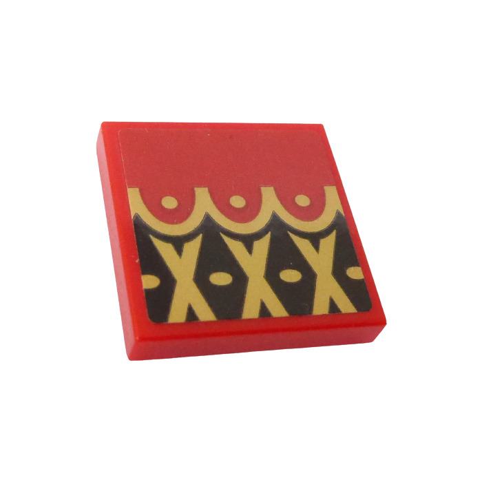 LEGO Red Tile 2 x 2 with Black Diamonds, Gold Crosses and Dots Pattern ...
