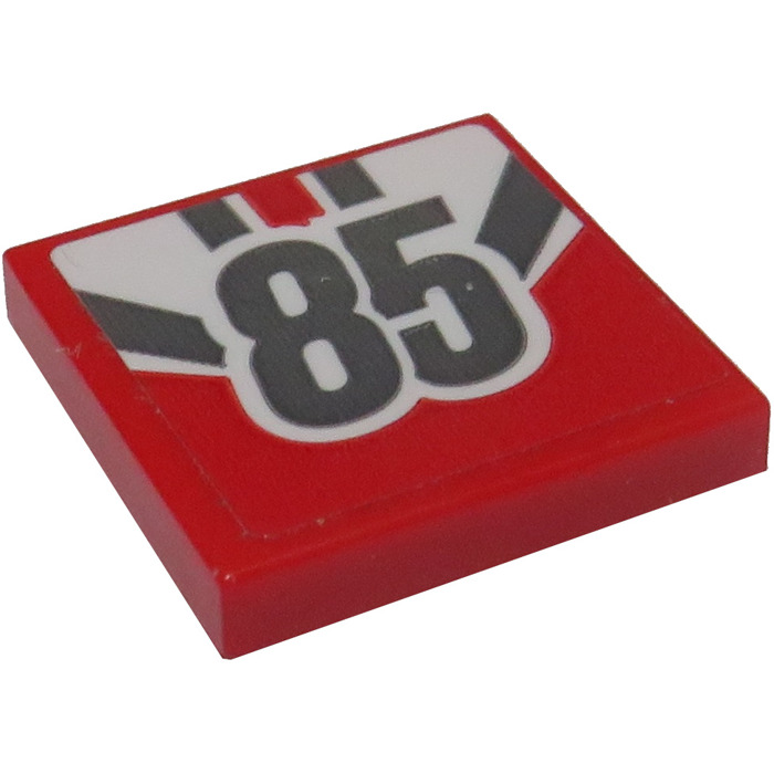 LEGO Red Tile 2 x 2 with Dark Stone Gray Number 85 and Stripes Sticker ...