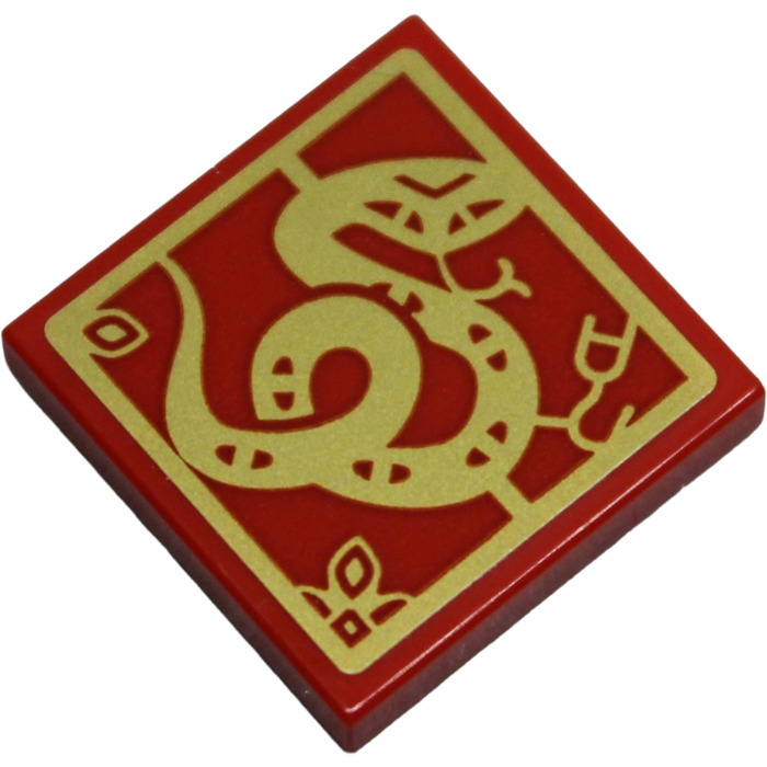 LEGO Red Tile 2 x 2 with Gold Snake and Border Sticker with Groove ...