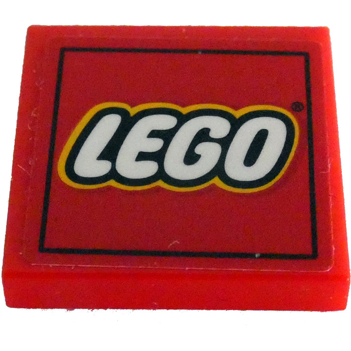 LEGO Red Tile 2 x 2 with Red Lego-Store Emblem Sticker with Groove ...