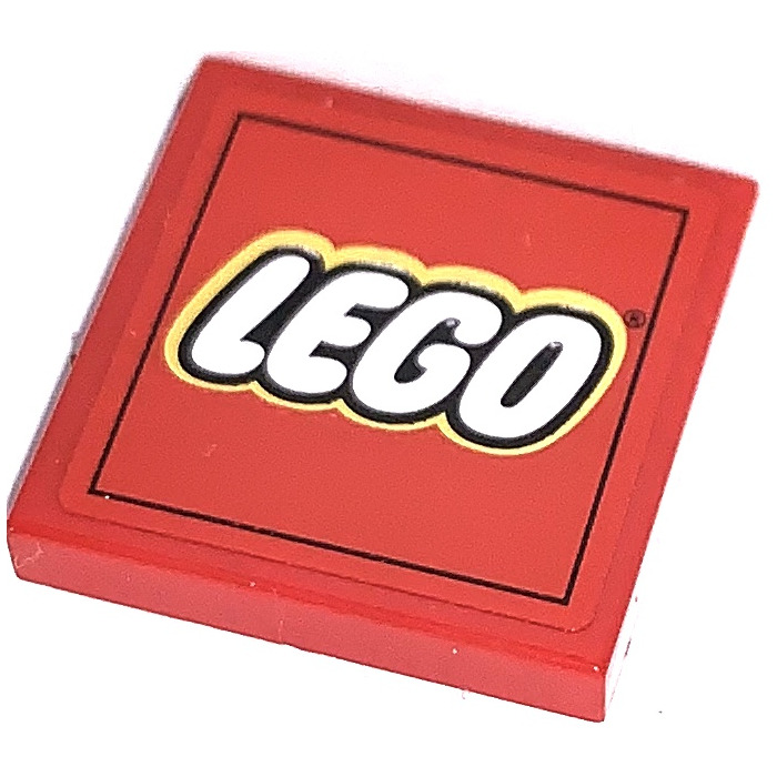 LEGO Red Tile 2 x 2 with Red Lego-Store Emblem Sticker with Groove ...