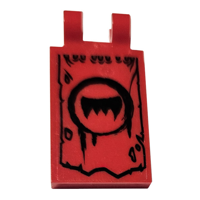LEGO Red Tile 2 x 3 with Horizontal Clips with Tattered Flag with Black ...