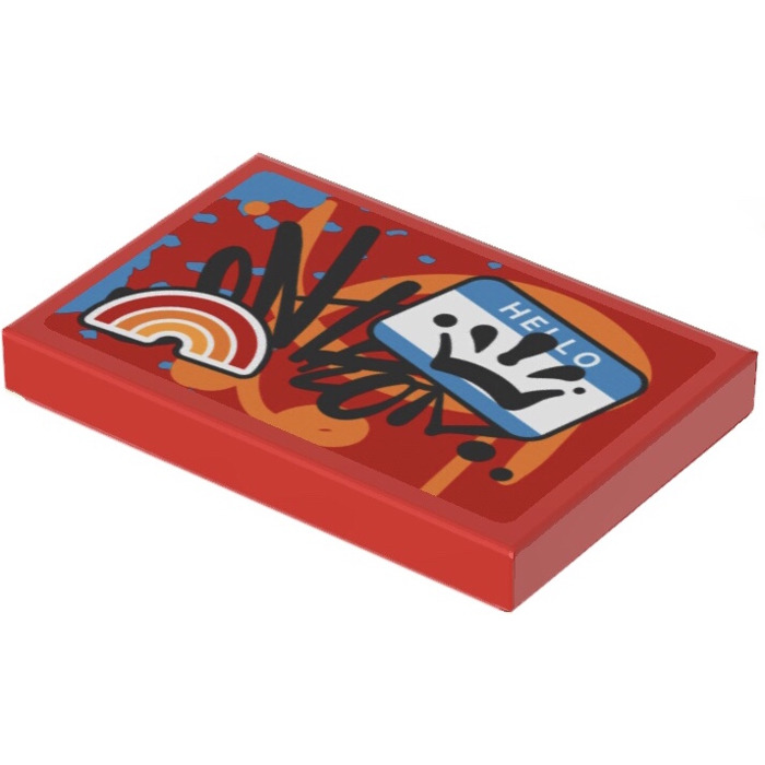 LEGO Tile 2 x 3 with Rainbow, ‘HELLO’, Handprint and Tag Sticker (26603 ...