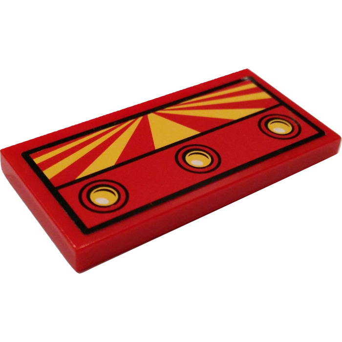 LEGO Red Tile 2 x 4 with Buttons and Red/Yellow Stripes Sticker (87079 ...