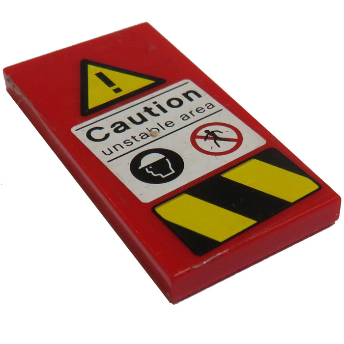 LEGO Tile 2 x 4 with Caution Unstable Area Warnings Sticker (87079 ...