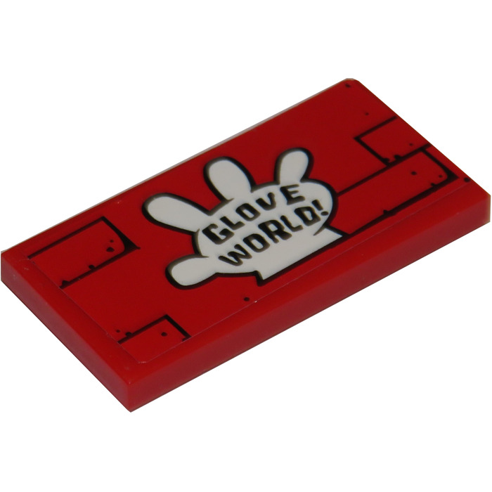 LEGO Red Tile 2 x 4 with Glove World Sticker (87079) | Brick Owl - LEGO ...
