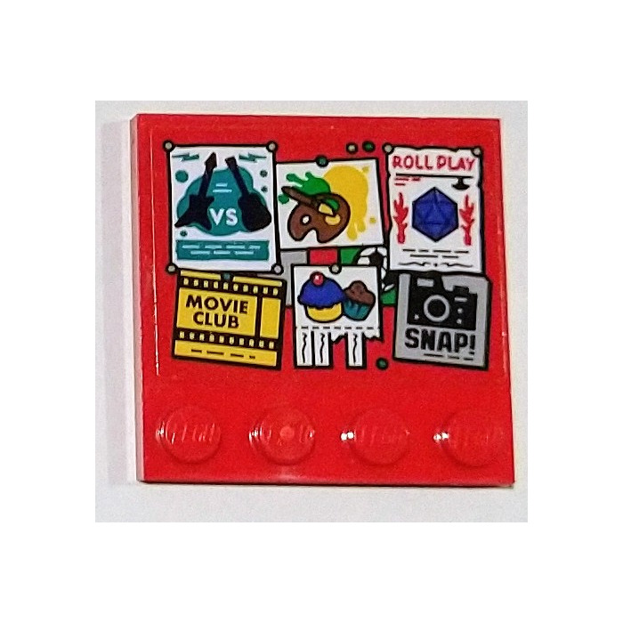 LEGO Red Tile 4 x 4 with Studs on Edge with School notice board Sticker ...