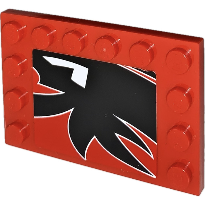 LEGO Red Tile 4 x 6 with Studs on 3 Edges with Black Pattern with White ...