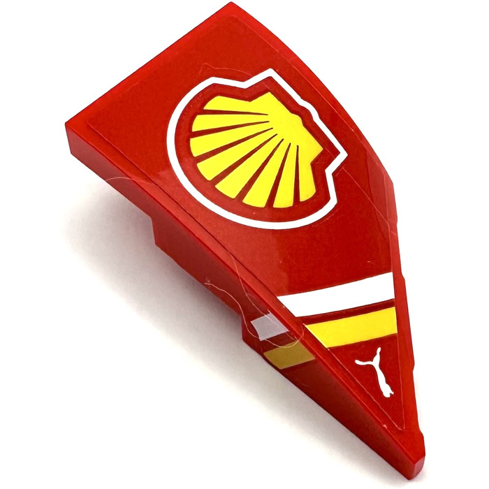 LEGO Red Wedge 2 x 4 Curved Left with White and Yellow Stripes with ...