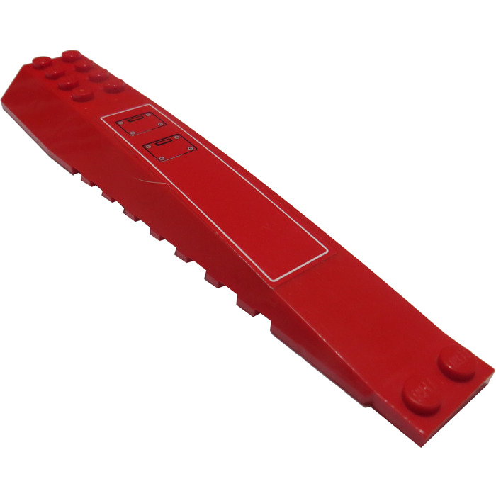 LEGO Red Wedge 4 x 16 Triple Curved with White Rectangle and Flaps ...
