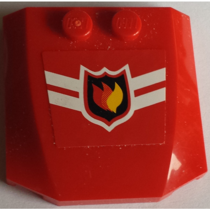 LEGO Red Wedge 4 x 4 Curved with fire logo Sticker (45677) | Brick Owl ...