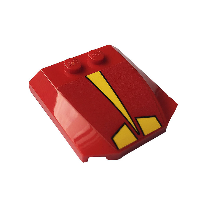 LEGO Red Wedge 4 x 4 Curved with Yellow Shapes Pattern Sticker (45677 ...