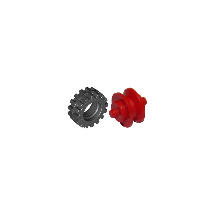 LEGO Red Wheel Centre with Stub Axles with Tire with Offset Tread with ...