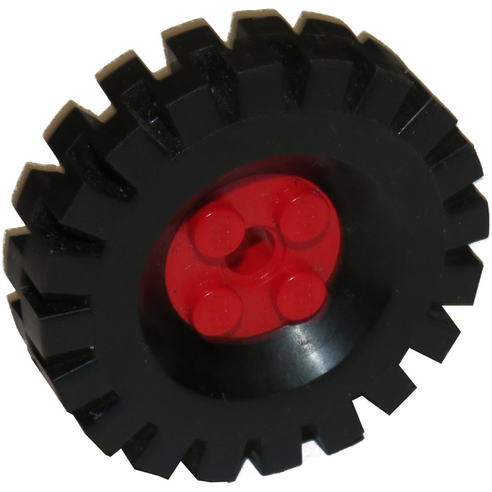 LEGO Red Wheel Rim 10 x 17.4 with 4 Studs and Technic Peghole with Tire ...